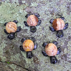 Hand Carved Sea Turtle Natural Gemstone Turtles Carved Marble and Onyx ...