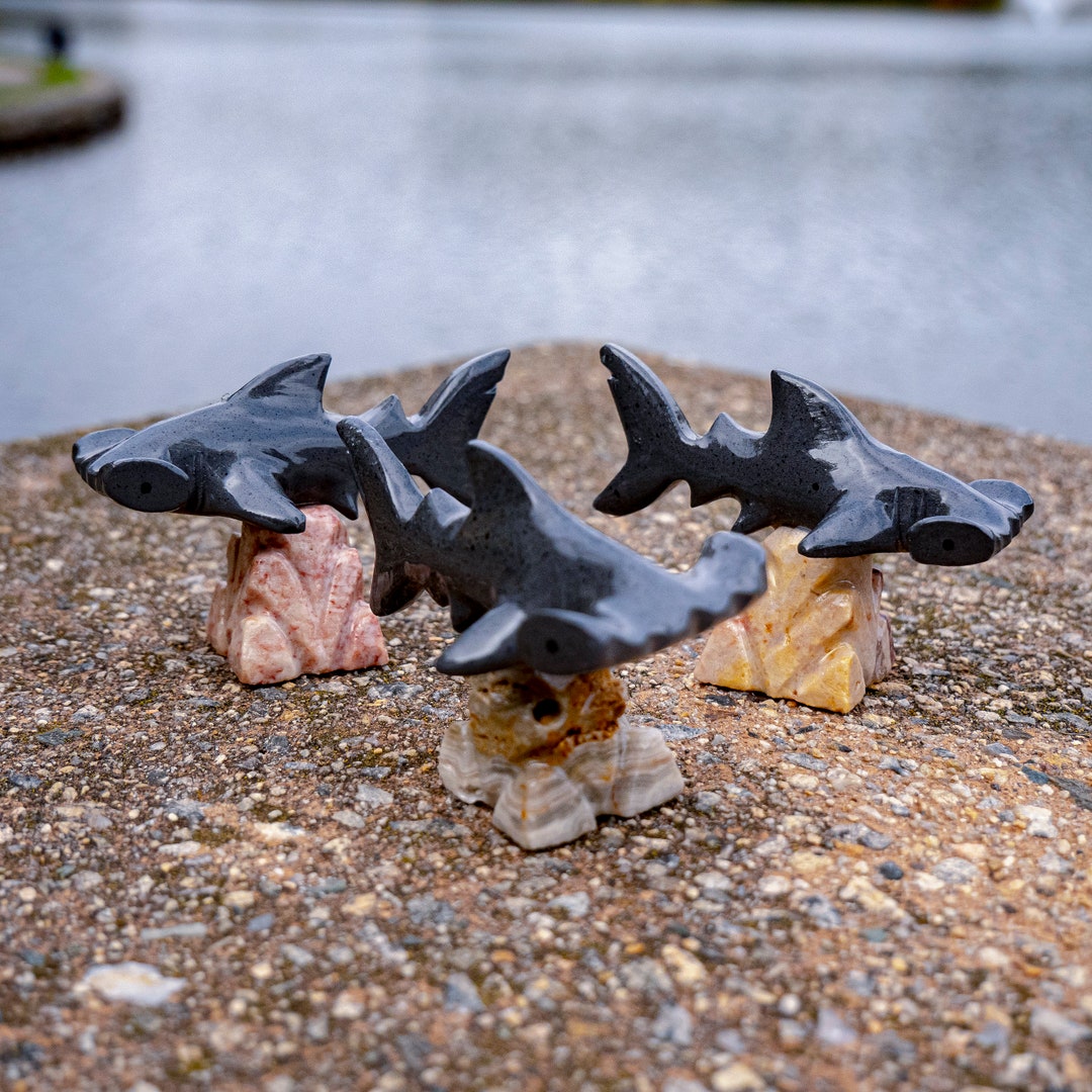 Carved Stone Hammer Head Sharks Colorful Hand Carved Sharks on Onyx and ...