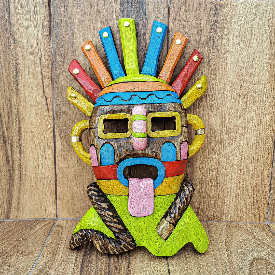 Hand Carved Cedarwood Tribal Mask: Colorful Rainforest Wall Hanging - Etsy