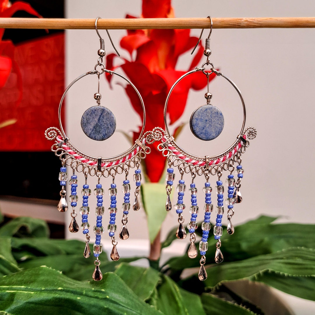 Blue Agate Chandelier Peruvian Earrings | Hippie Earrings | 60's Style ...