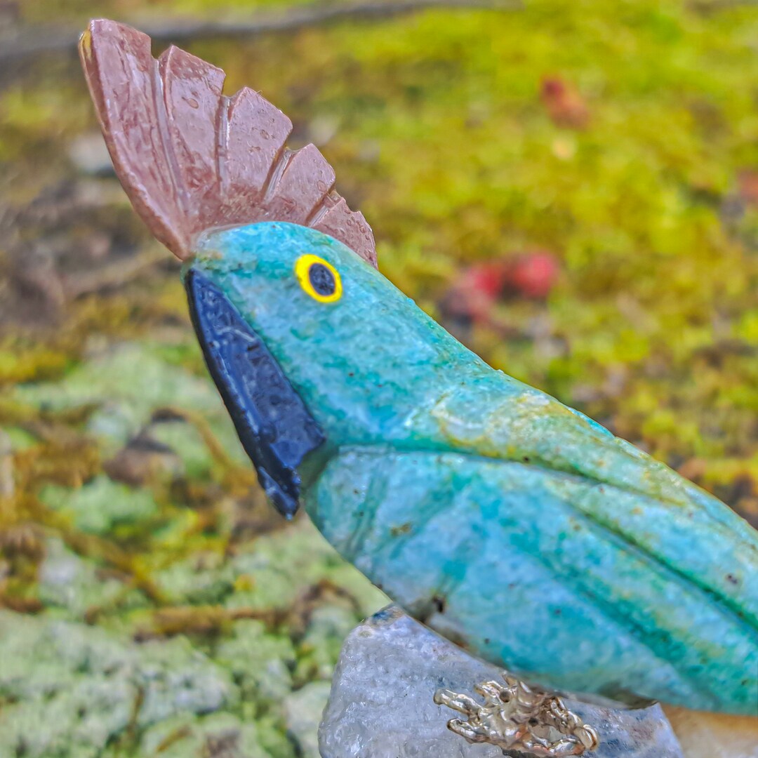 Quartz Crystal Cockatoo Sculpture: Amethyst Base, Brazilian Gemstone ...