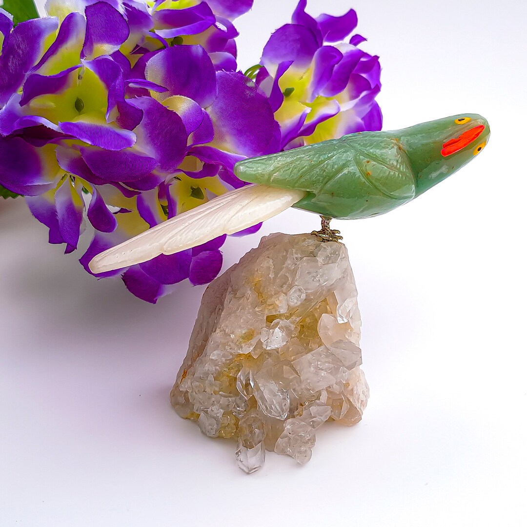 Gemstone Bird - Rainforest Parrot | Crystal Bird Sculpture on Top of a ...