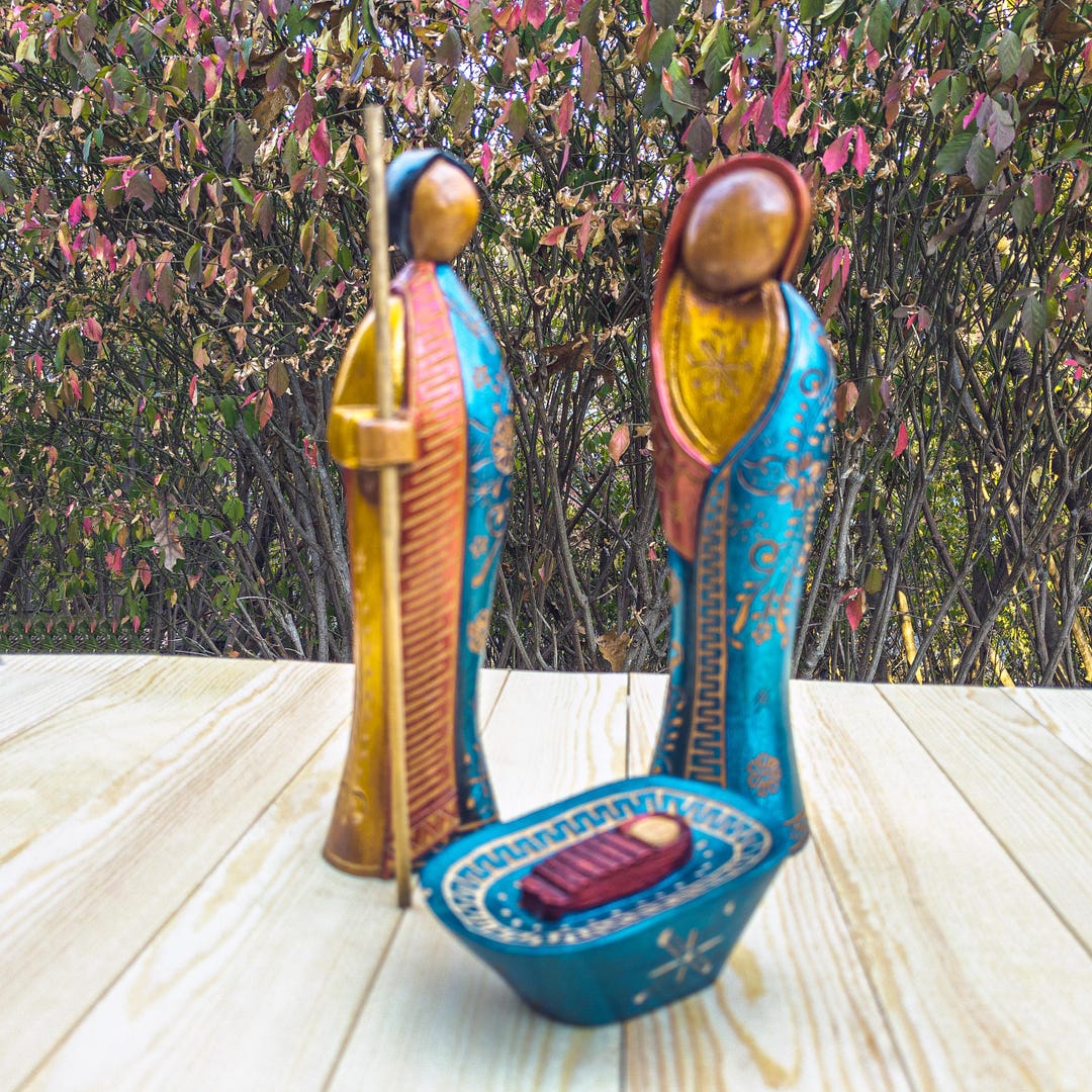 Unique Cedar Wood Nativity Set: Elegant 3-pcs Holy Family | | Latin American Nativity Set ...