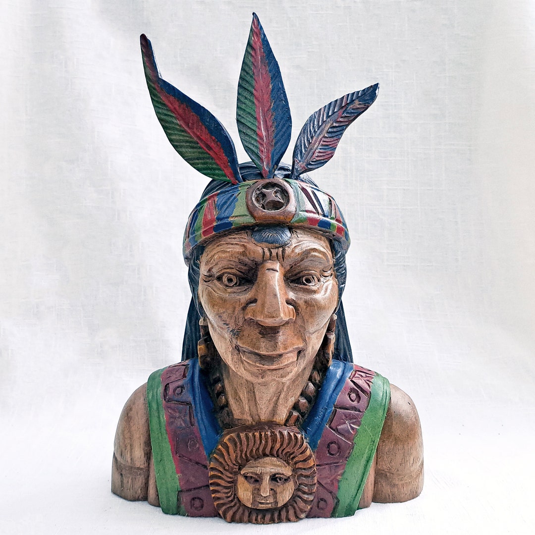Exquisite Native American Chief Bust - Handcrafted Wood Sculpture ...