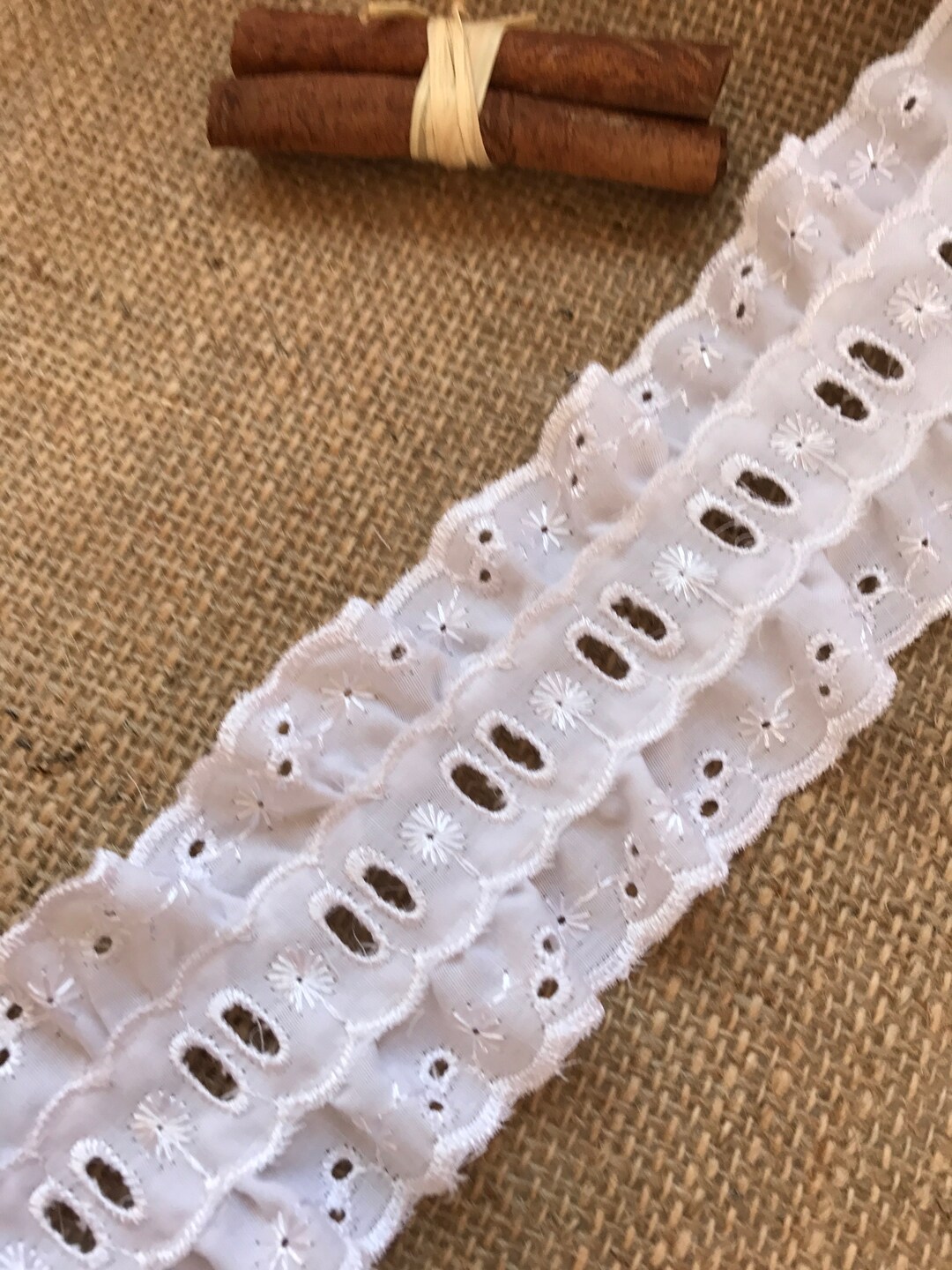 The Lace Co. White Lace Broderie Anglaise Insertion Slot Double ...