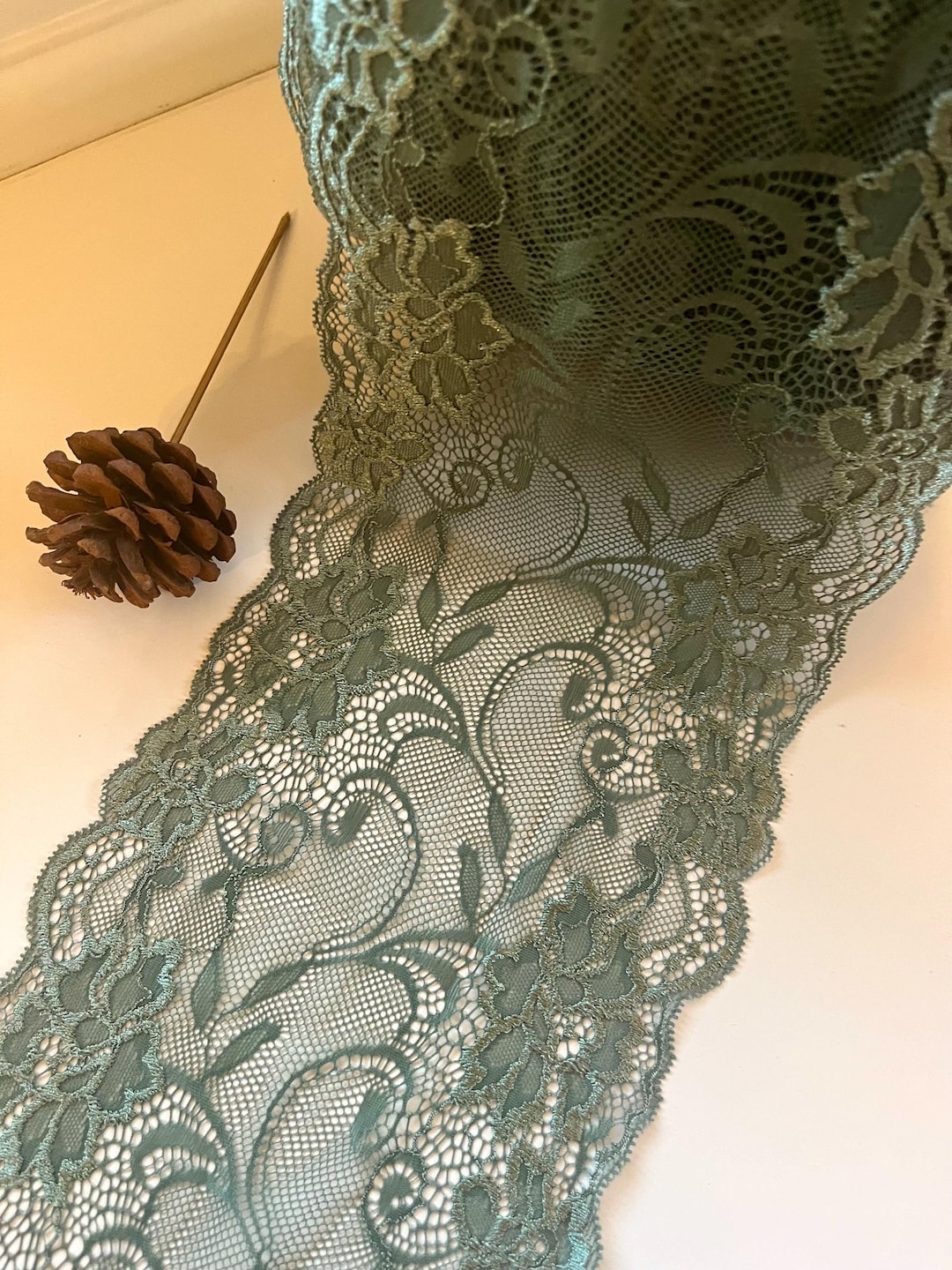 The Lace Co. Sage Green Soft Stretch Lace Trim 17.5 Cm/7" Wide - Etsy