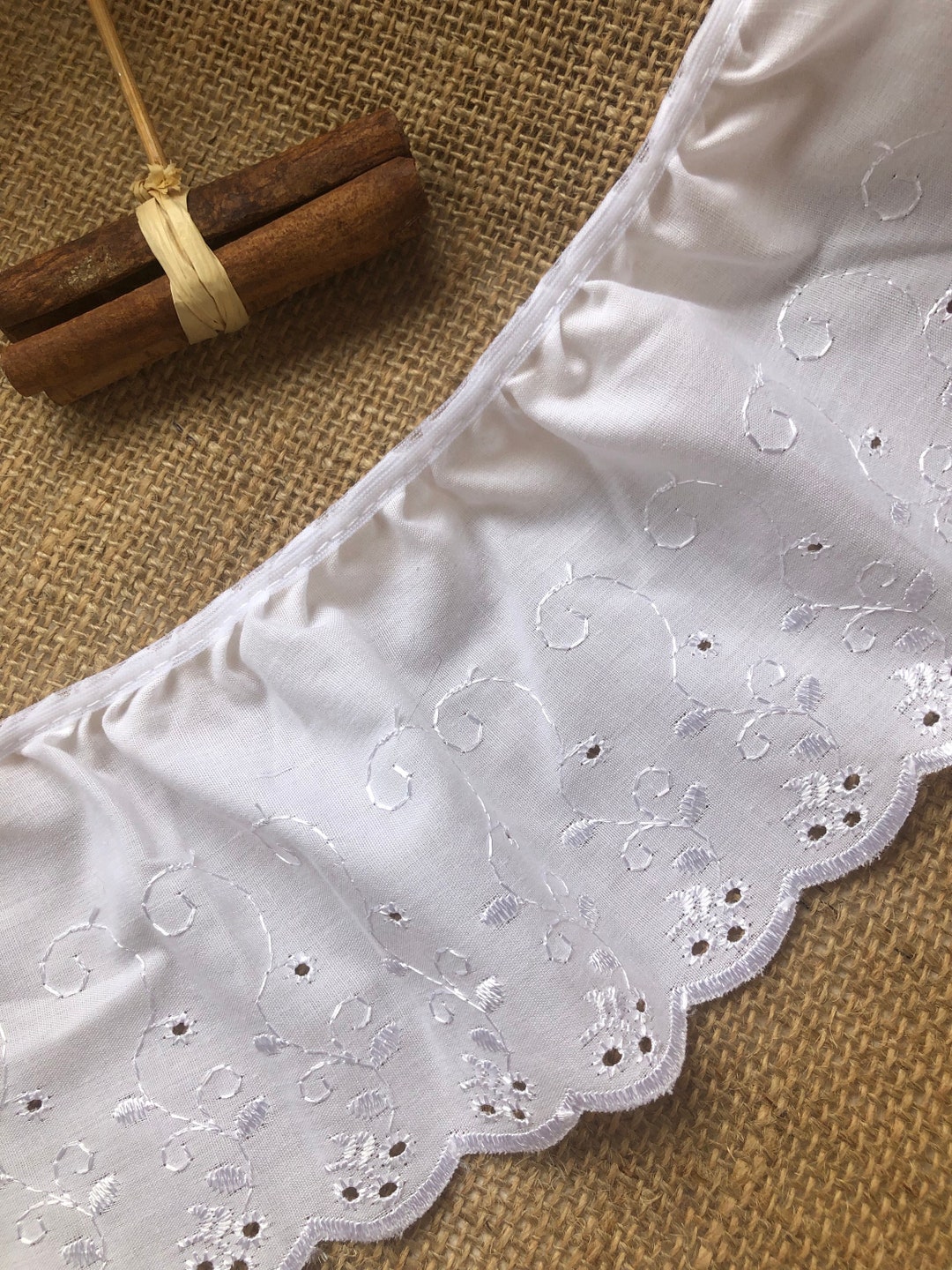 The Lace Co. White Lace Broderie Anglaise Gathered Trim 7 Cm/3 - Etsy