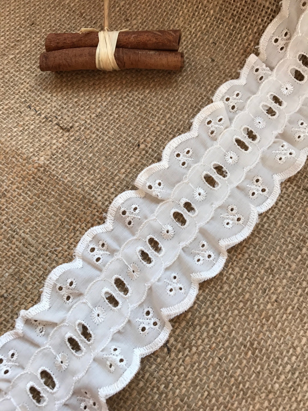 The Lace Co. Cream Lace Broderie Anglaise Insertion Slot Double ...