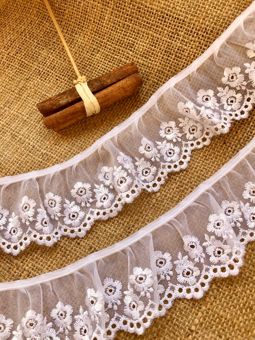The Lace Co. White Embroidered Voile Gathered Lace Trim 5.5 Cm/2.25" - Etsy