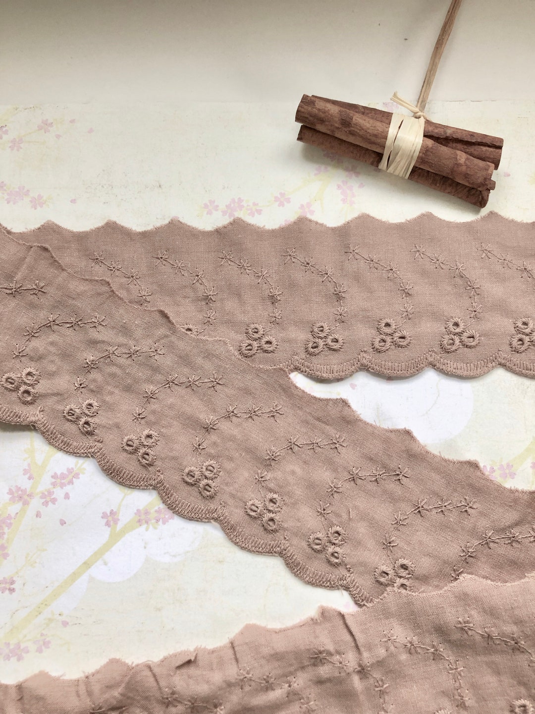 The Lace Co. Coffee Taupe Matt Cotton Broderie Anglaise Lace Trim 3 - Etsy