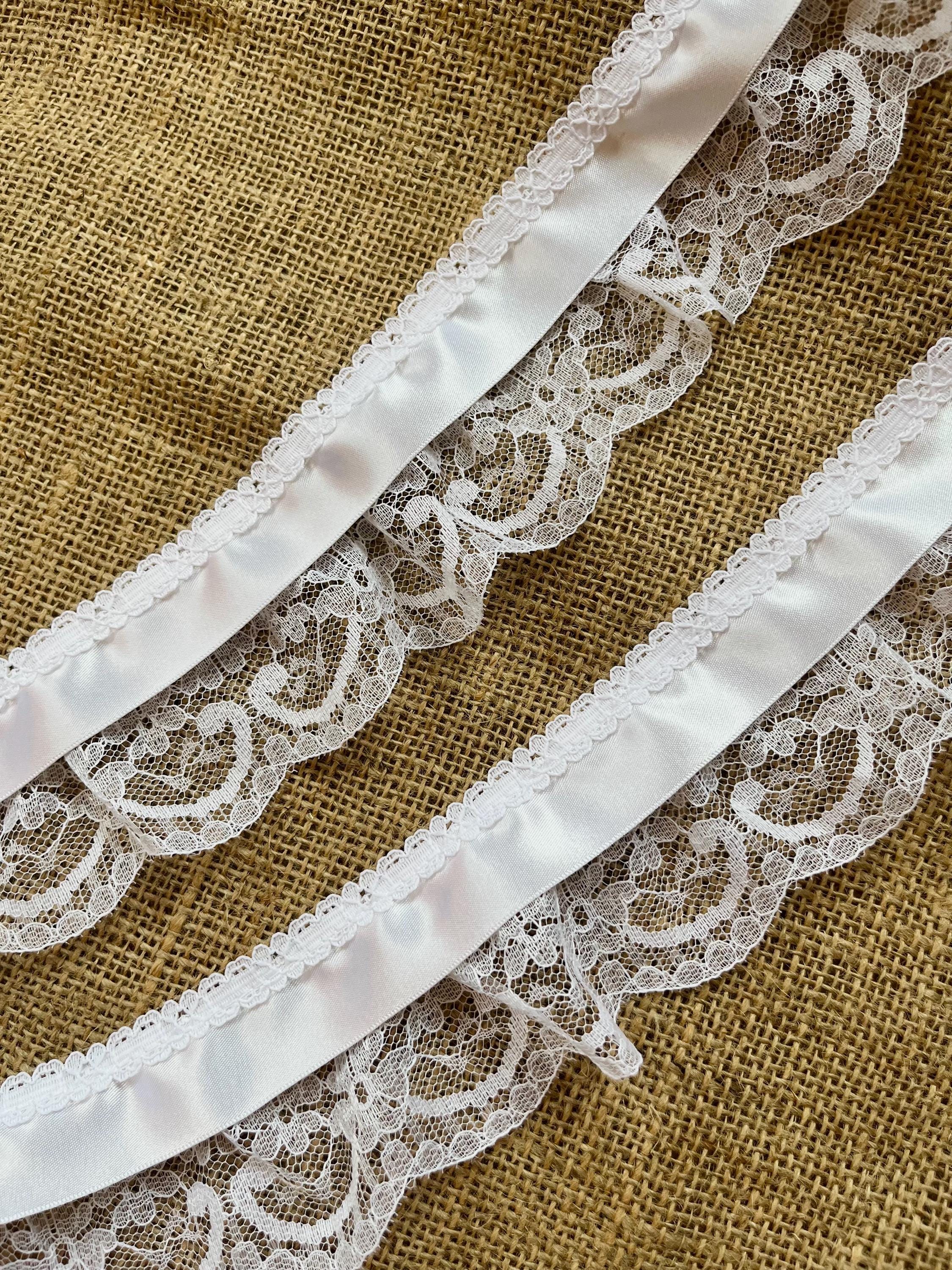 The Lace Co. Gorgeous White 3 Tier Gathered Frilled Lace With Satin ...