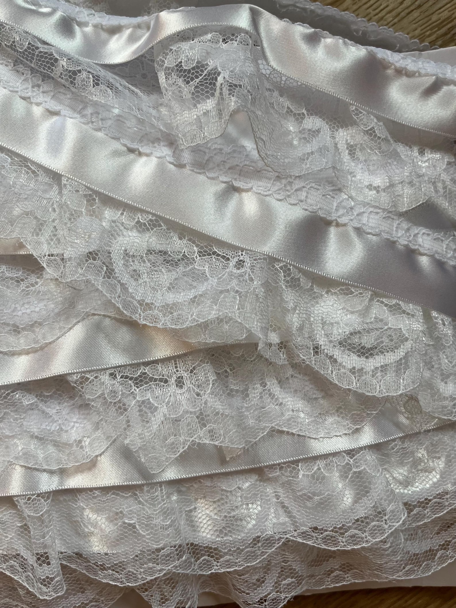 The Lace Co. Gorgeous White 3 Tier Gathered Frilled Lace With Satin ...