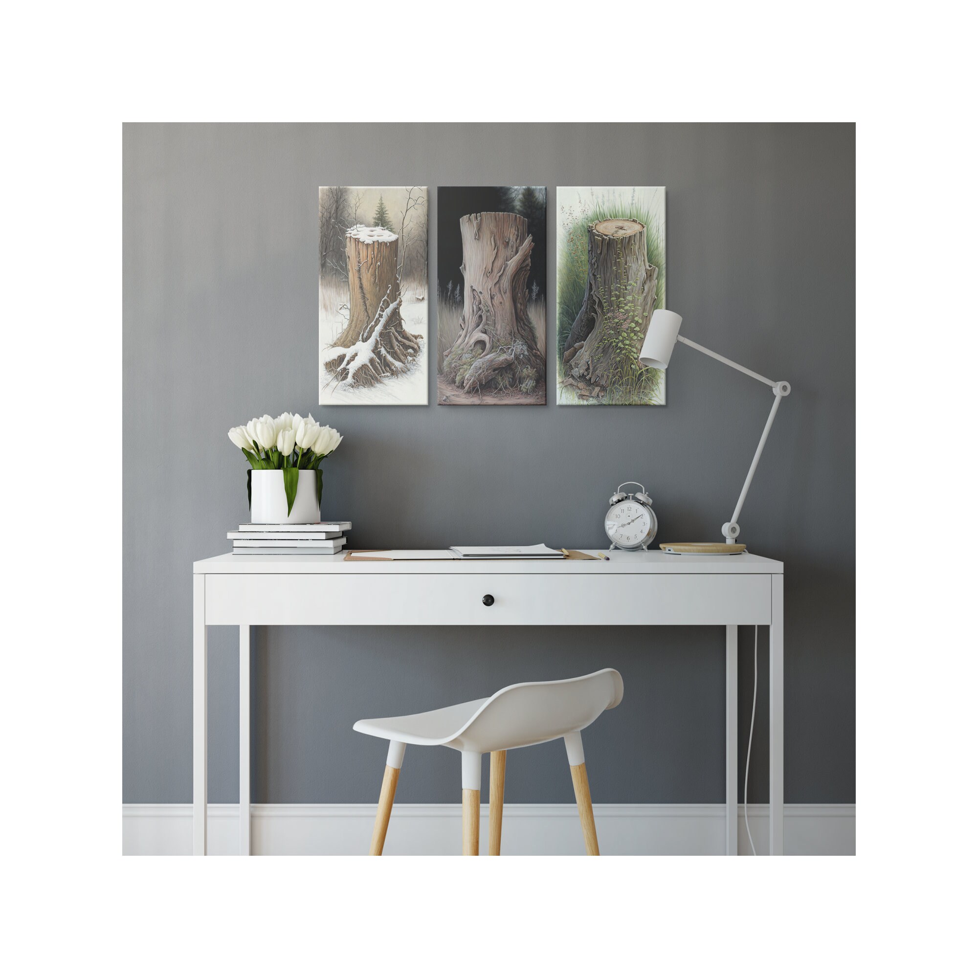 Tree Stump Tryptic Wall Art Trunk Art Pastel Art AI - Etsy