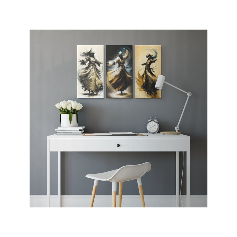 Whirling Dervish, Tryptic Wall Art, Islamic Art, Abstract Art, Triptych ...
