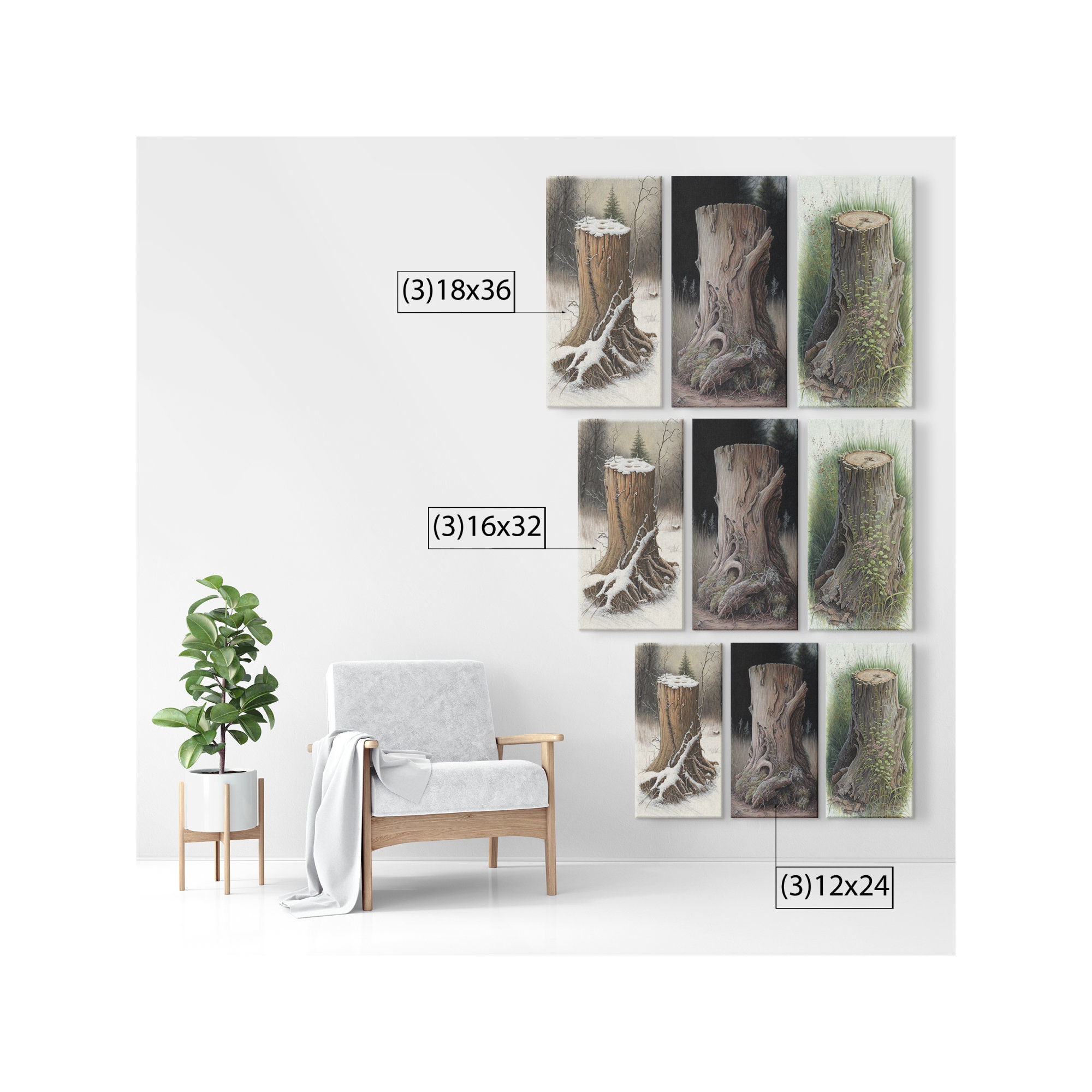 Tree Stump Tryptic Wall Art Trunk Art Pastel Art AI - Etsy