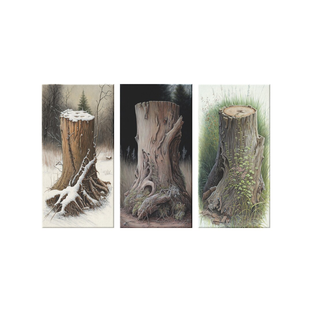 Tree Stump, Tryptic Wall Art, Trunk Art, Pastel Art AI, Triptych Three ...