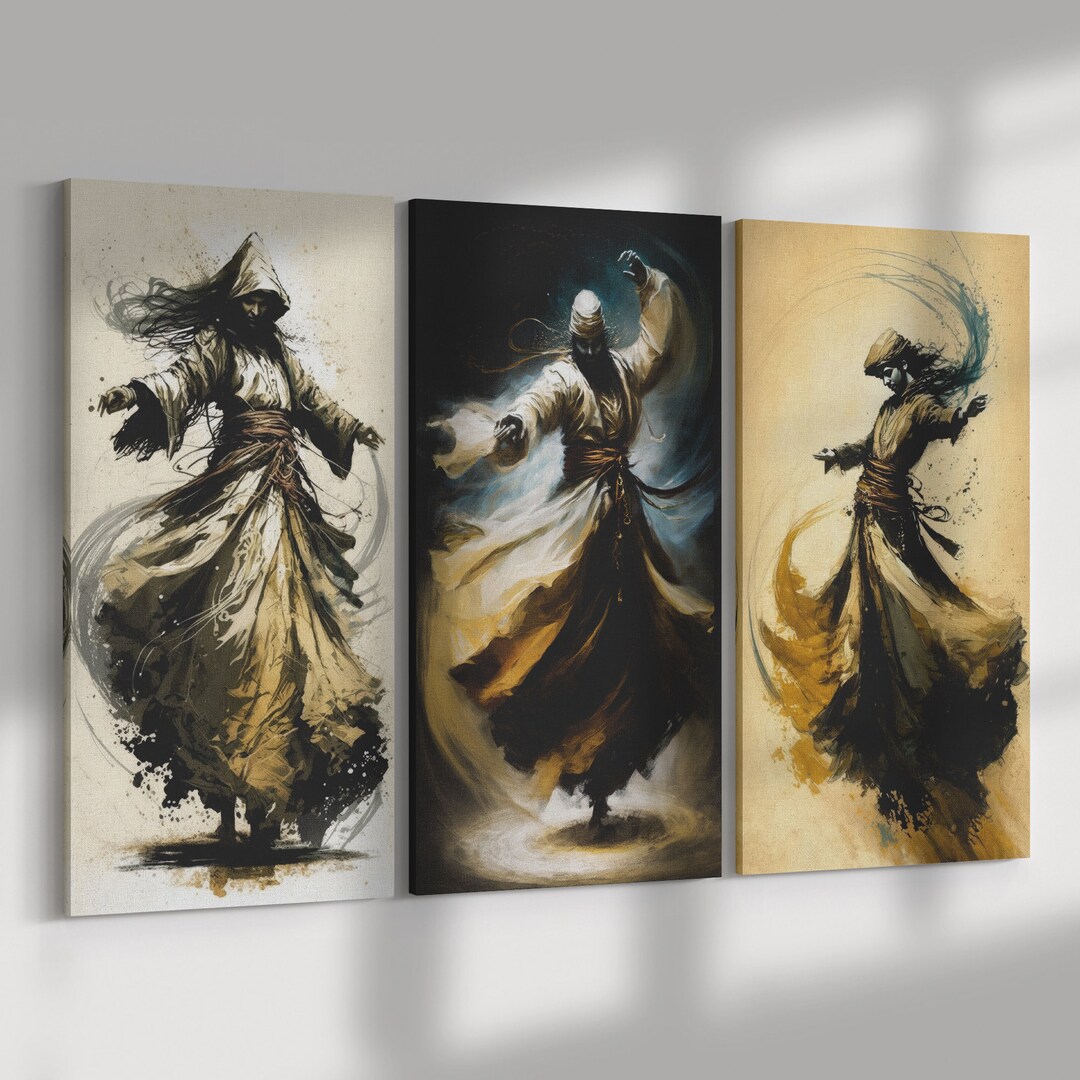 Whirling Dervish, Tryptic Wall Art, Islamic Art, Abstract Art, Triptych ...