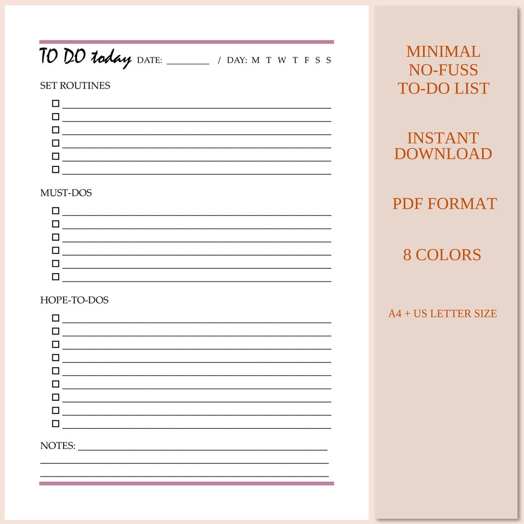 Minimal to Do List Printable Simple Tasks List Template Minimalist ...