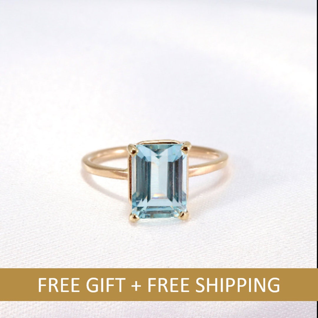 Aquamarine Gold Ring, Natural Aquamarine, Aquamarine Solitaire ...