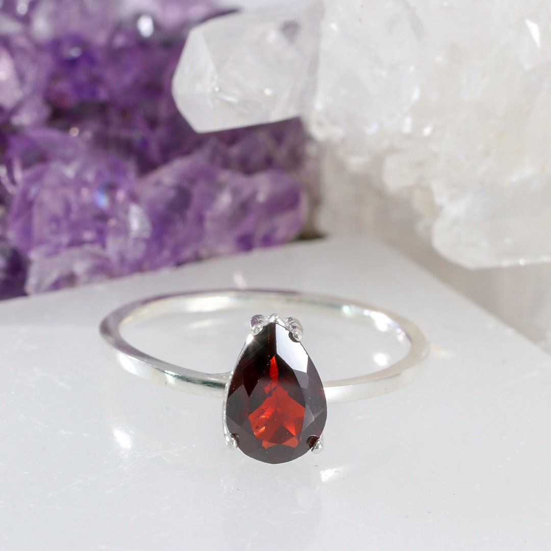 Garnet Ring, Pear-shaped Garnet Ring , Sterling Silver Ring, Garnet Pear Ring, Elegant Garnet ...