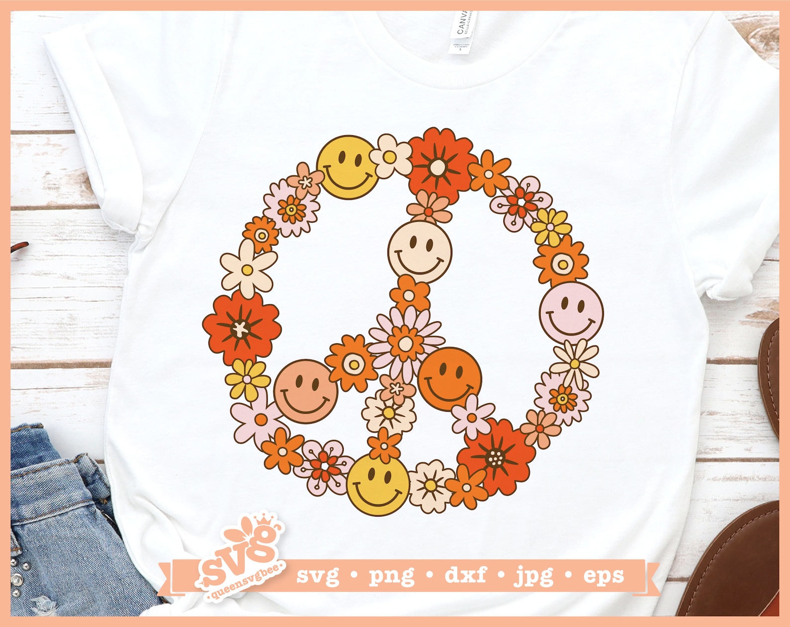 Floral Peace Sign SVG Hippie SVG Boho Hippie Retro T-shirt - Etsy