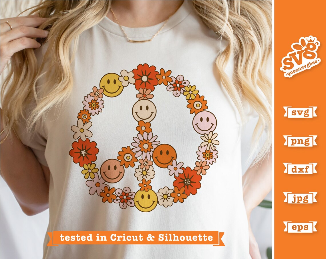 Floral Peace Sign SVG Hippie SVG Boho Hippie Retro T-shirt - Etsy