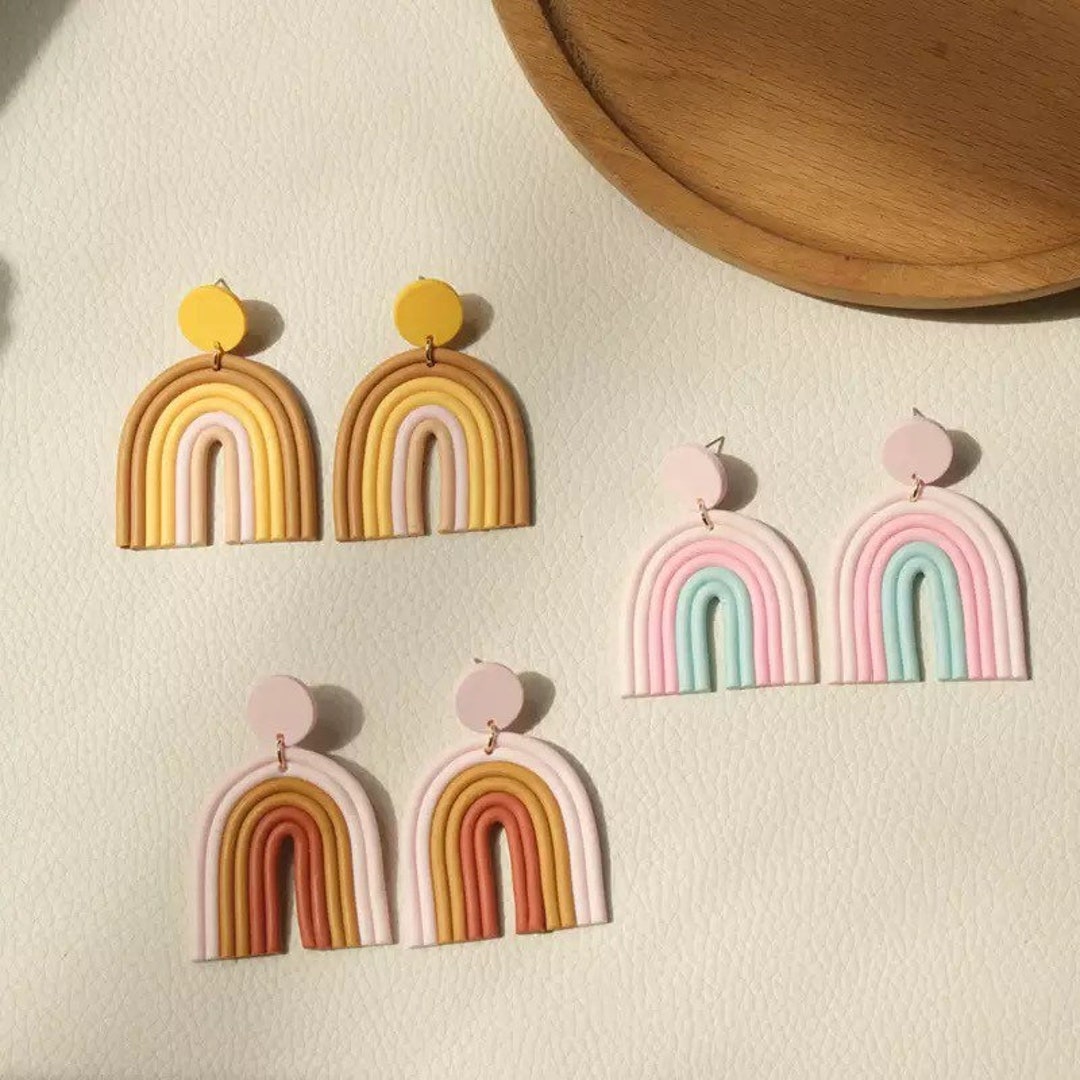 Pastel Rainbow Earrings Rainbow Statement Pastel Color Statement
