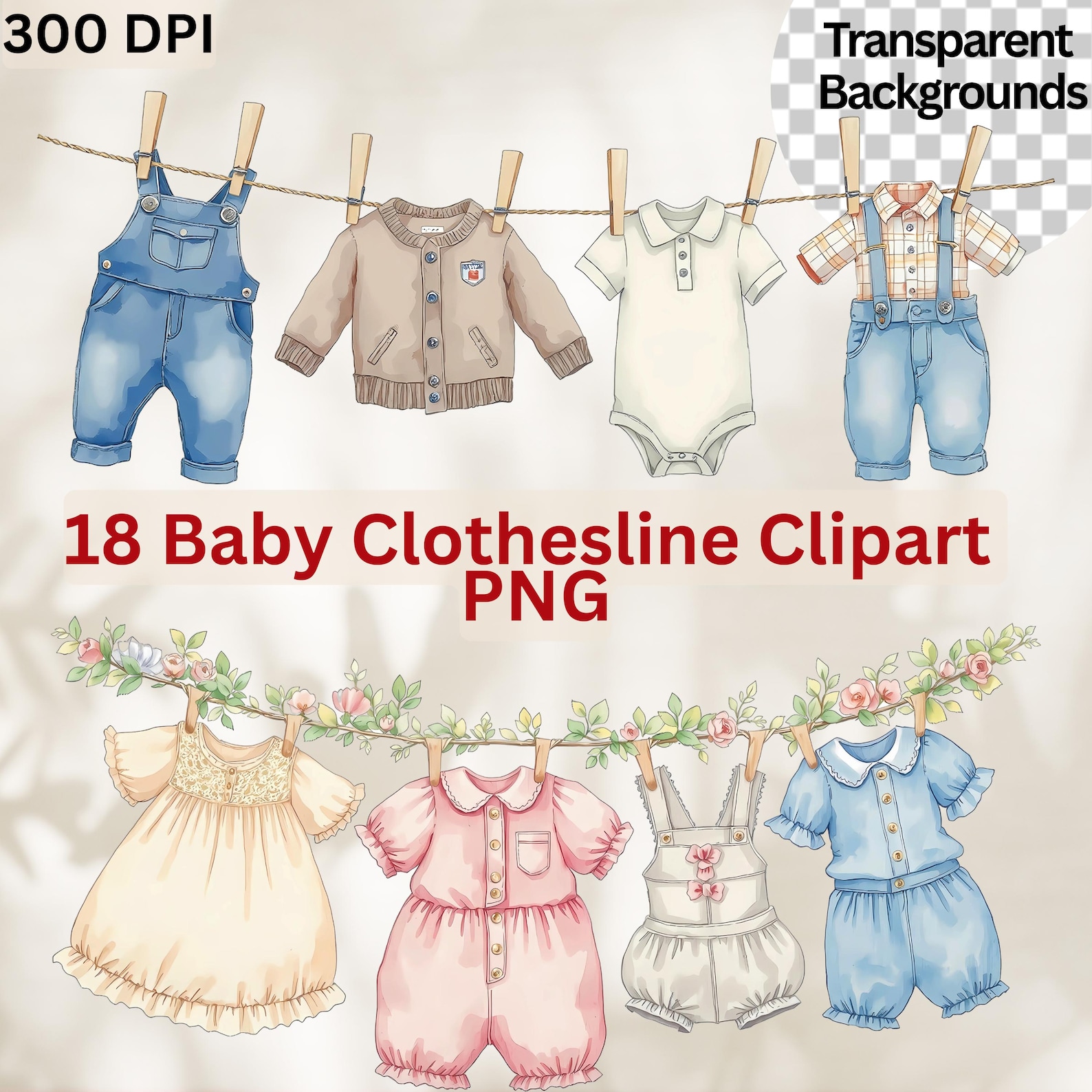 Baby Shower Clipart| Baby Clothesline Clipart Bundle | Pastel Baby ...