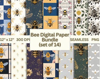 Bee Digital Paper Bundle, Seamless Honeybee Patterns, Floral ...
