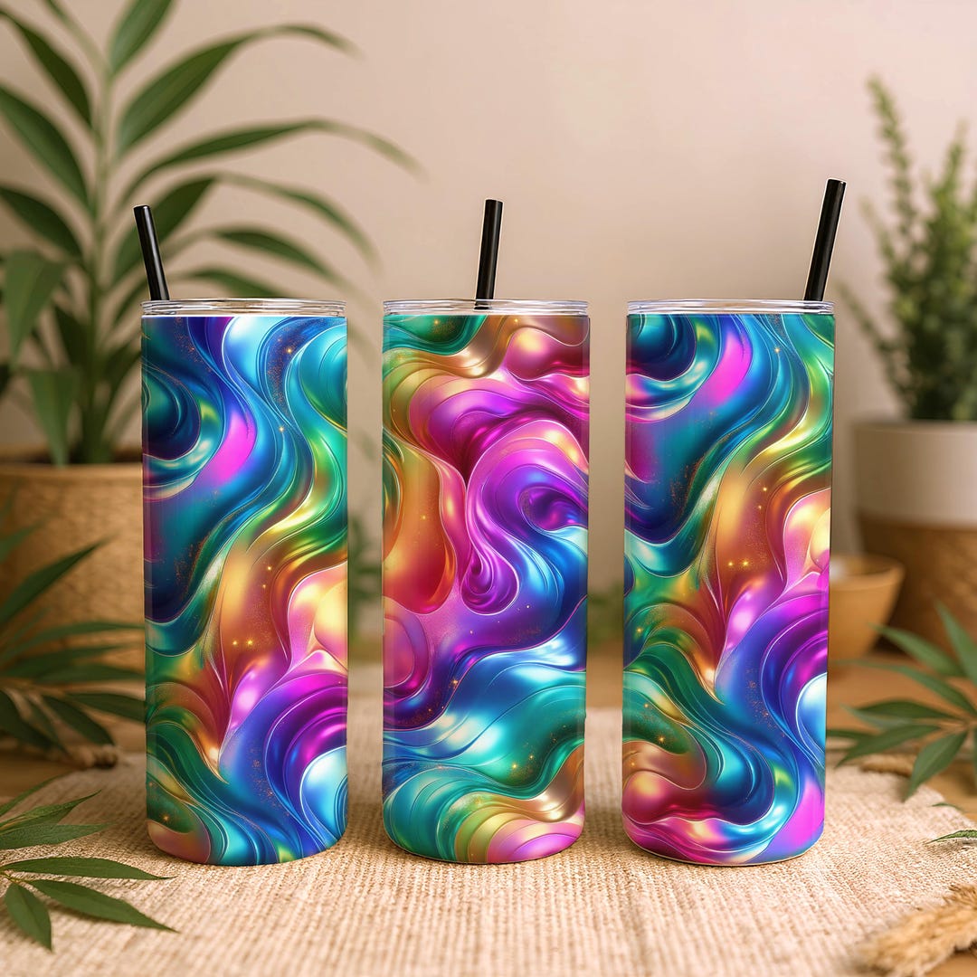 8 Chrome Tumbler Wraps PNG, Tie Dye Tumbler Wrap, Holographic Swirl ...