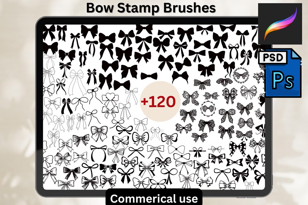 120+ Bow Stamp Brushes for Procreate & Photoshop, Ribbon Bow Clipart ...