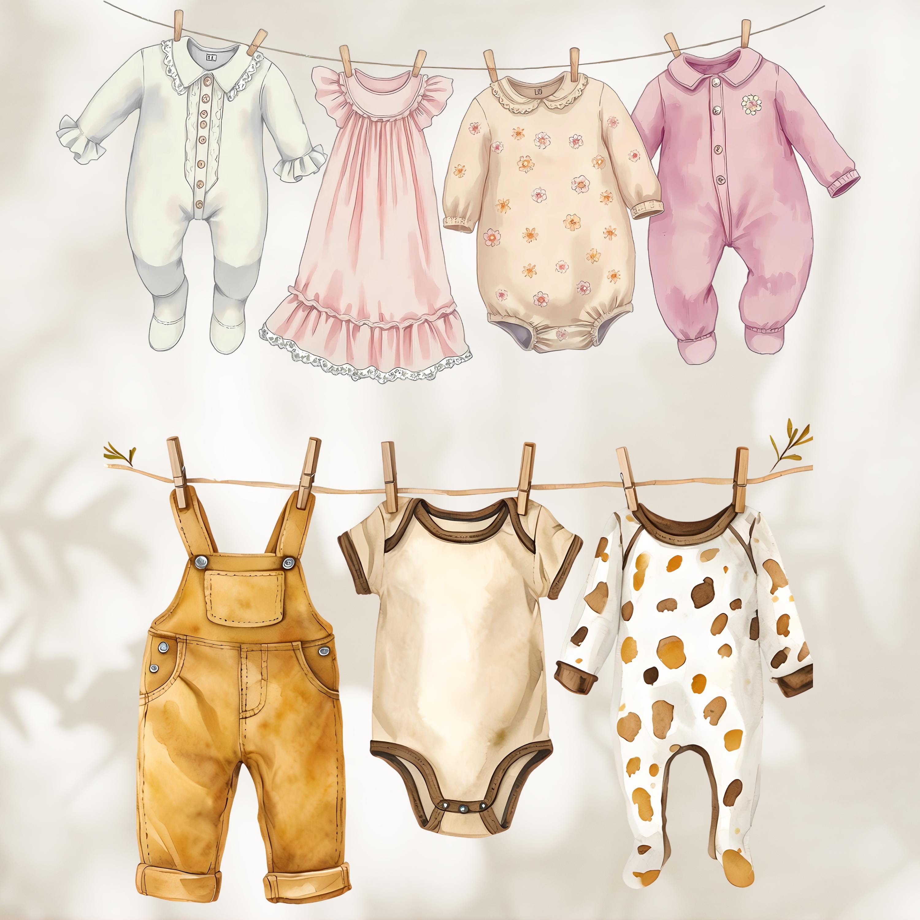 Baby Shower Clipart| Baby Clothesline Clipart Bundle | Pastel Baby ...