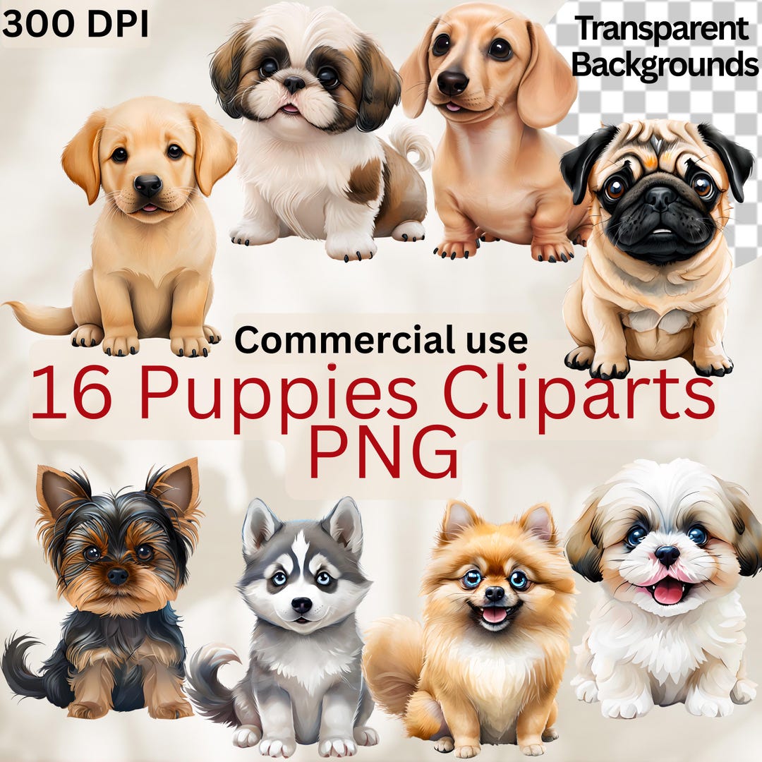 16 Watercolor Puppy Clipart PNG | Cute Dog Clip Art Bundle ...