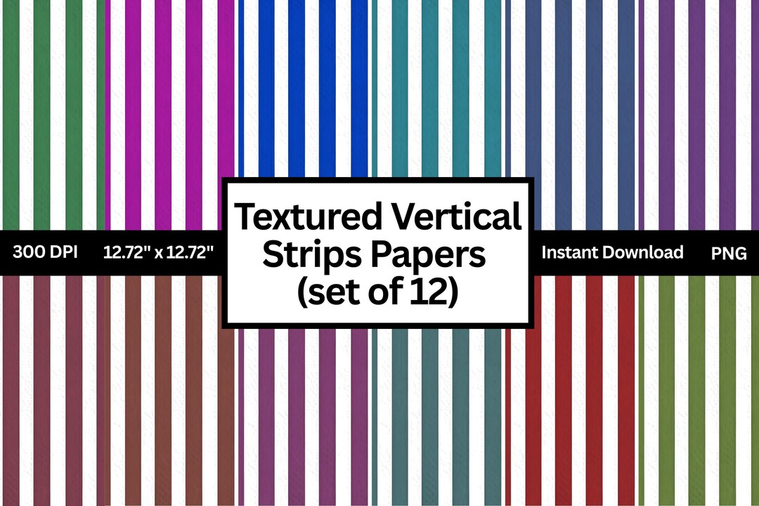 Textured Vertical Stripes Digital Paper – Set of 12 | 12.72" X 12.72 ...
