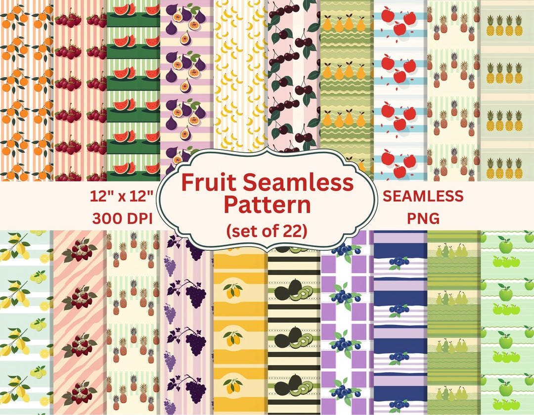 Fruit Seamless Pattern, 22 Colorful Fruit Digital Papers, Watermelon ...