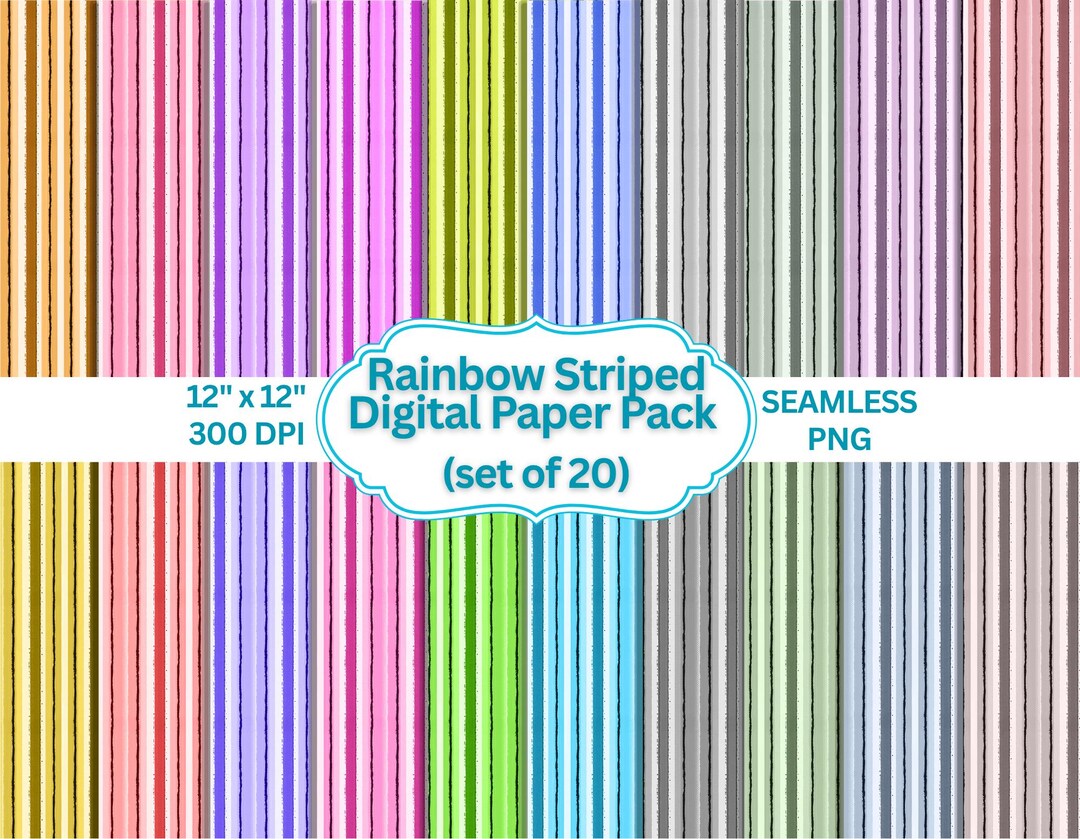 20 Bright Digital Paper, Striped Paper Pack | Colorful Seamless ...