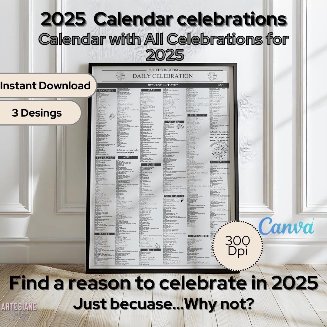 2025 Ultimate UK Celebration Days Calendar, Printable 2025 National ...