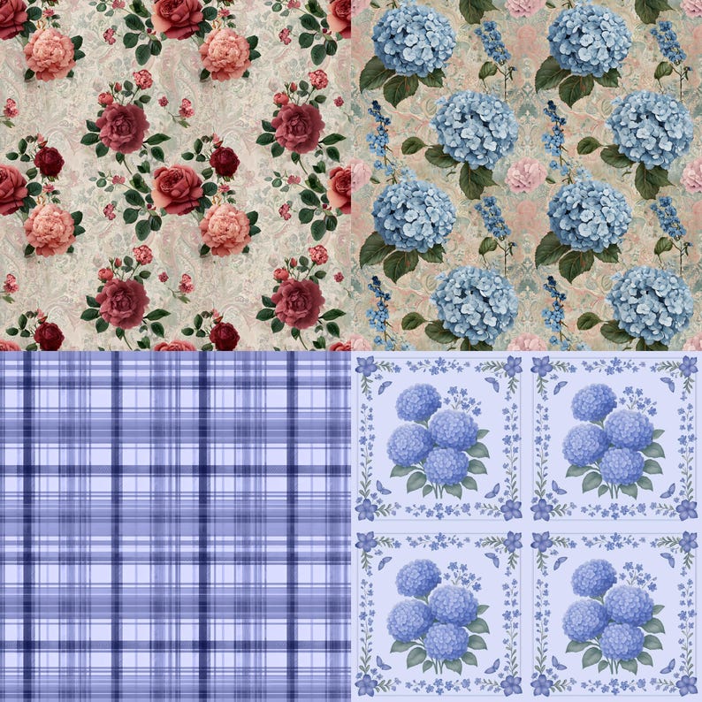 Vintage Cottagecore Floral Digital Paper Bundle | Seamless Rustic ...