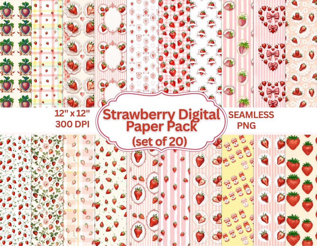 Strawberry Digital Paper, Strawberry Png, Strawberry Clipart ...