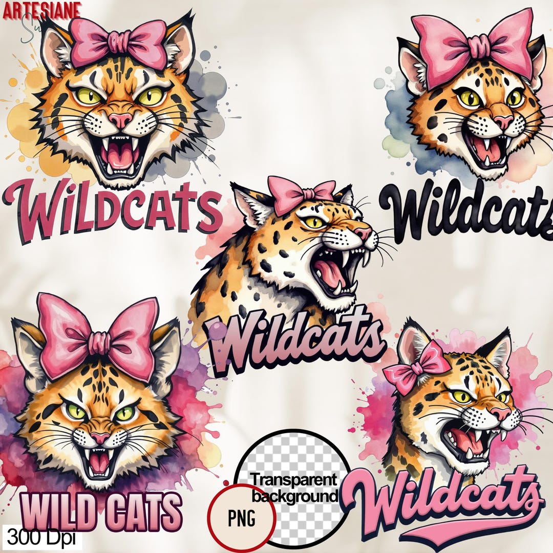 Wildcat With Bow Digital Clipart Bundle Fierce and Cute , Digital File ...