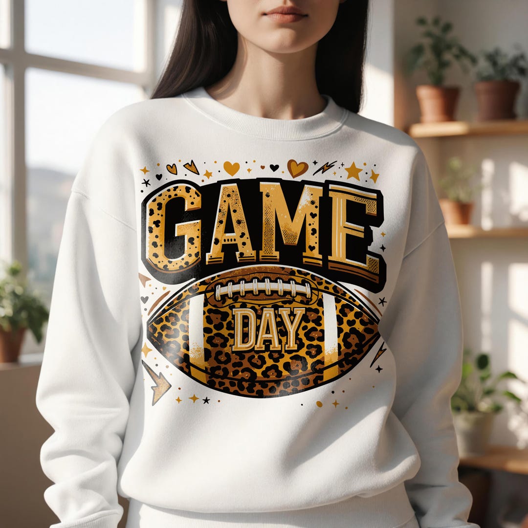 Game Day SVG & PNG, Leopard Print Football Sublimation Design, Sports ...