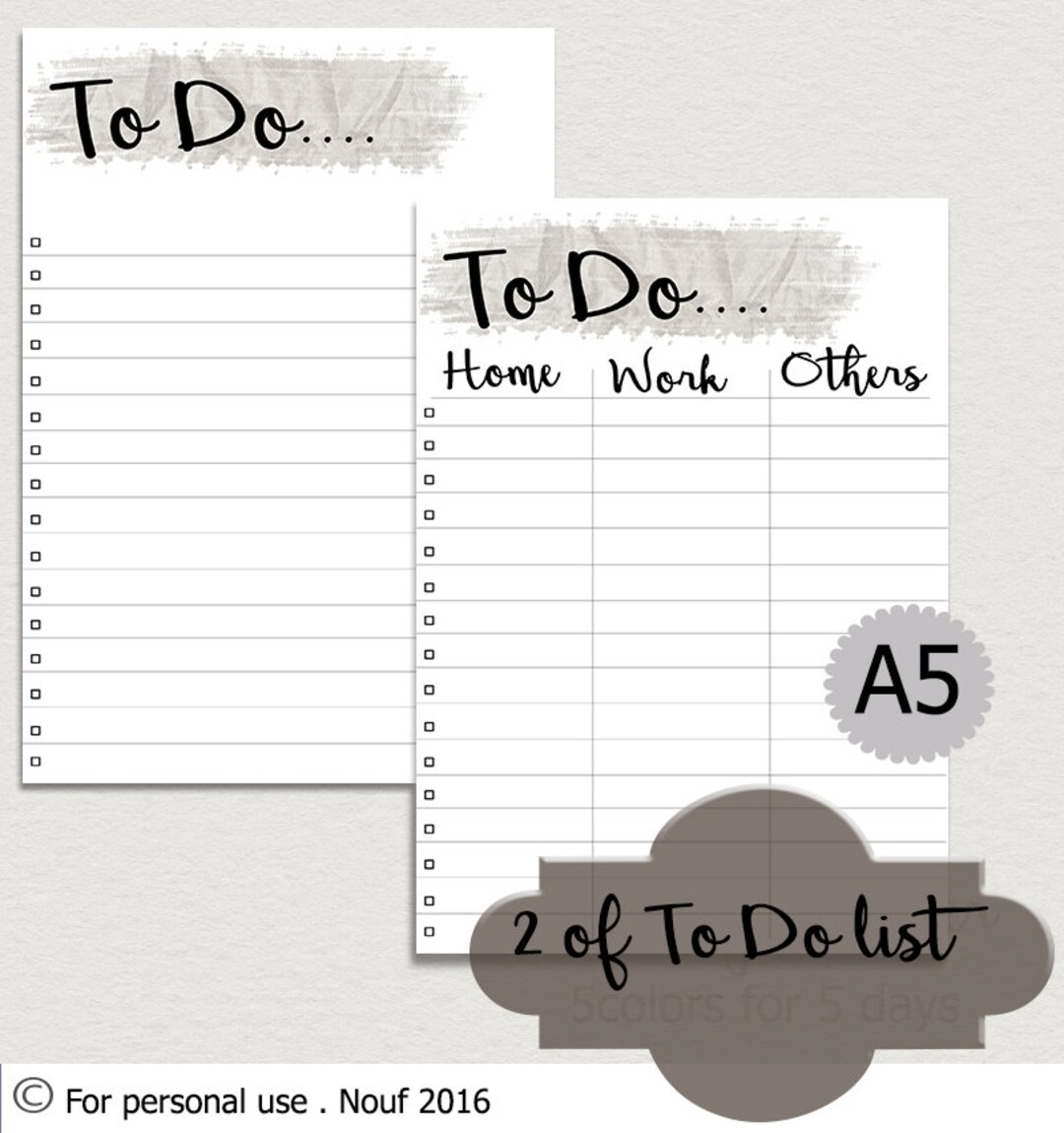 Printable TO DO Instant Download With 2 Different Design A5 Printable ...