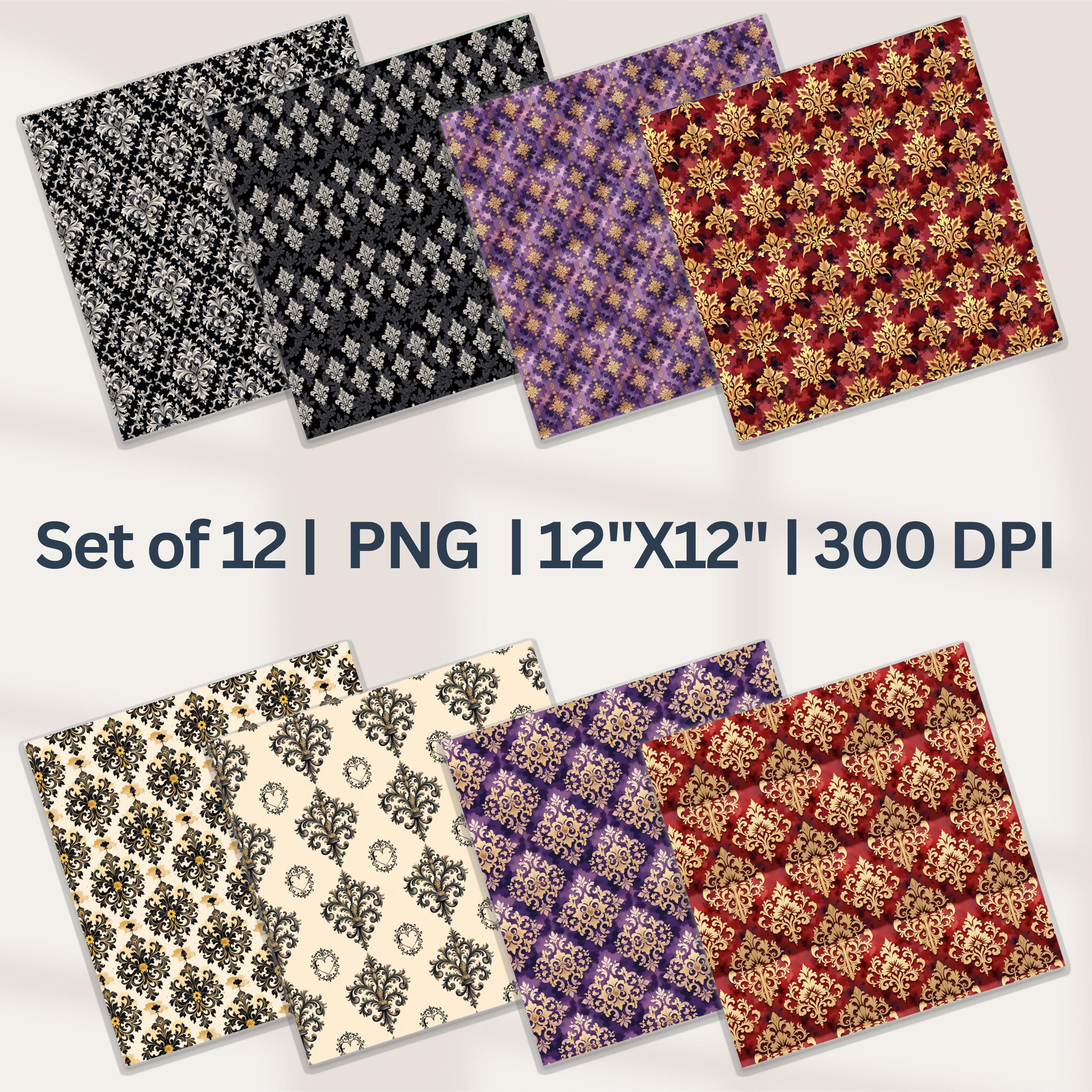 Vintage Damask Digital Paper Pack – Baroque Floral Patterns, Seamless ...
