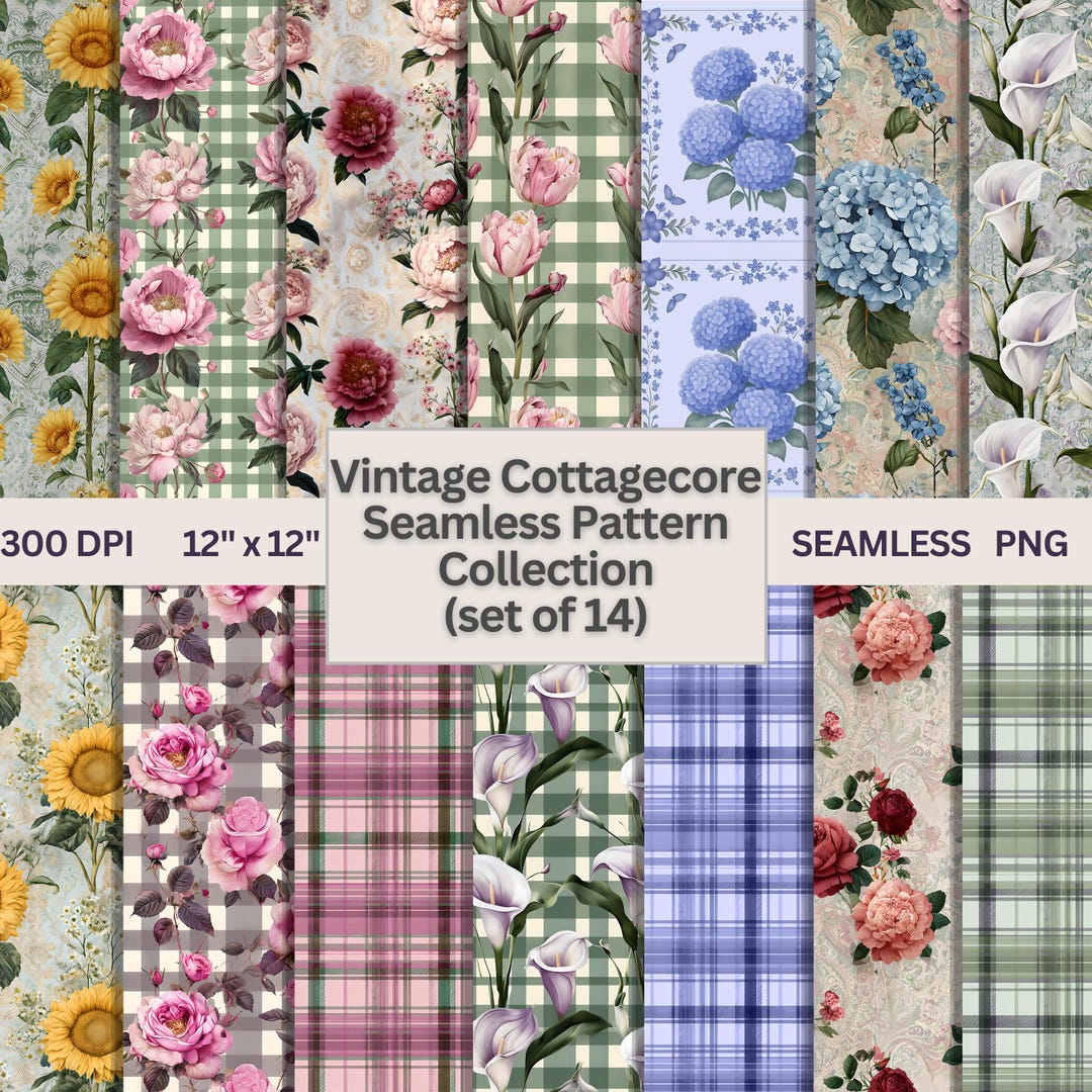 Vintage Cottagecore Floral Digital Paper Bundle | Seamless Rustic ...