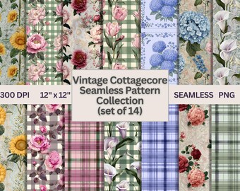 Vintage Cottagecore Floral Digital Paper Bundle | Seamless Rustic ...