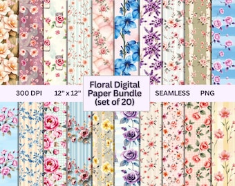 Floral Digital Paper Bundle | Vintage Flower Scrapbook Paper | Pastel ...