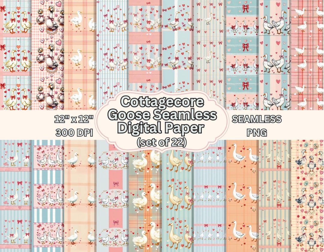 Cottagecore Goose Seamless Digital Paper Bundle | 22 Pngs | Farmhouse ...