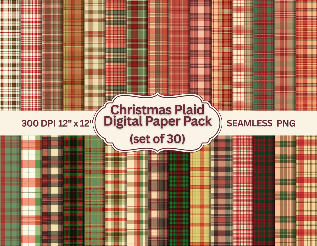 30 Christmas Plaid Digital Paper Pack, Tartan Buffalo Check Printable ...
