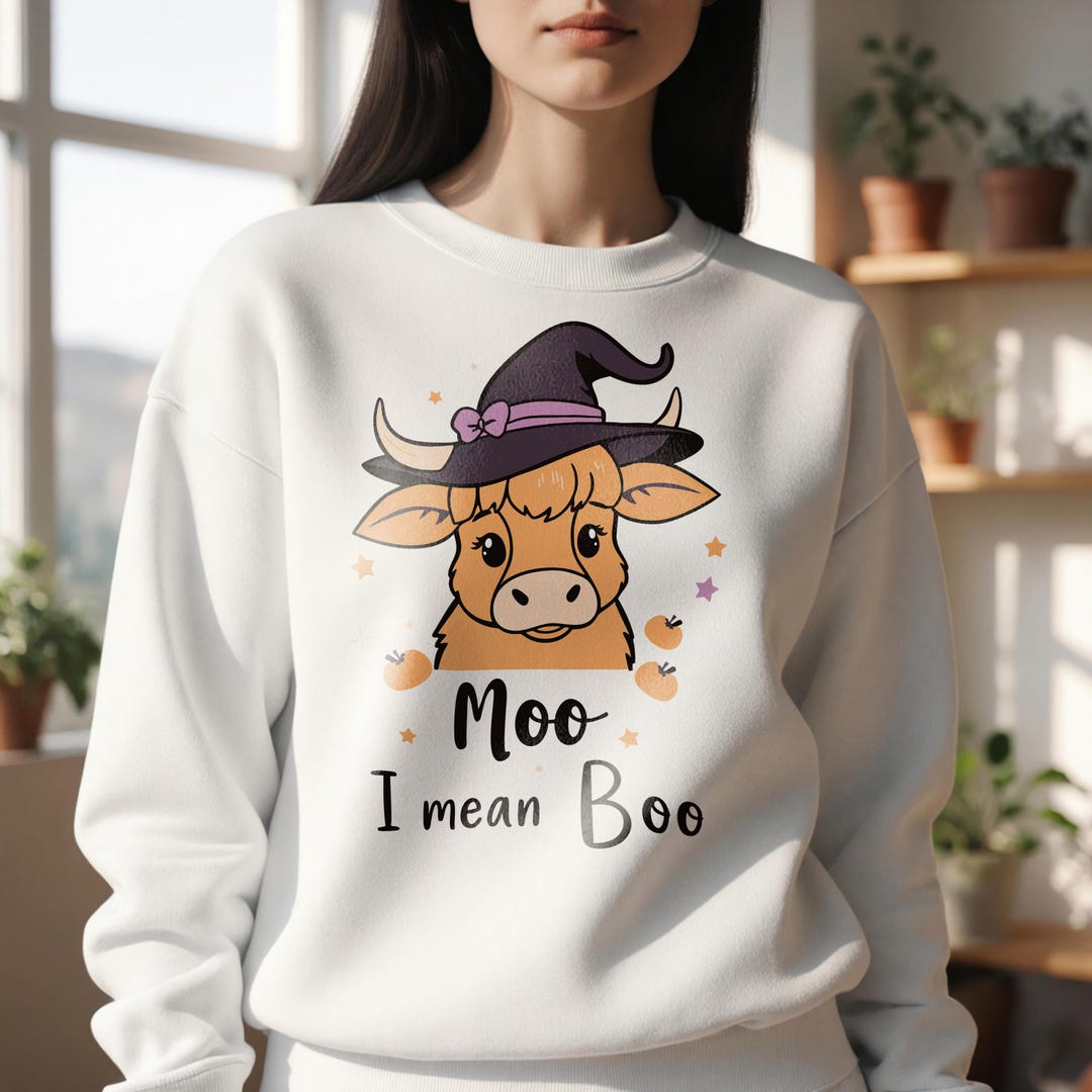 Moo I Mean Boo Highland Cow Halloween SVG and PNG | Funny Witch Cow ...