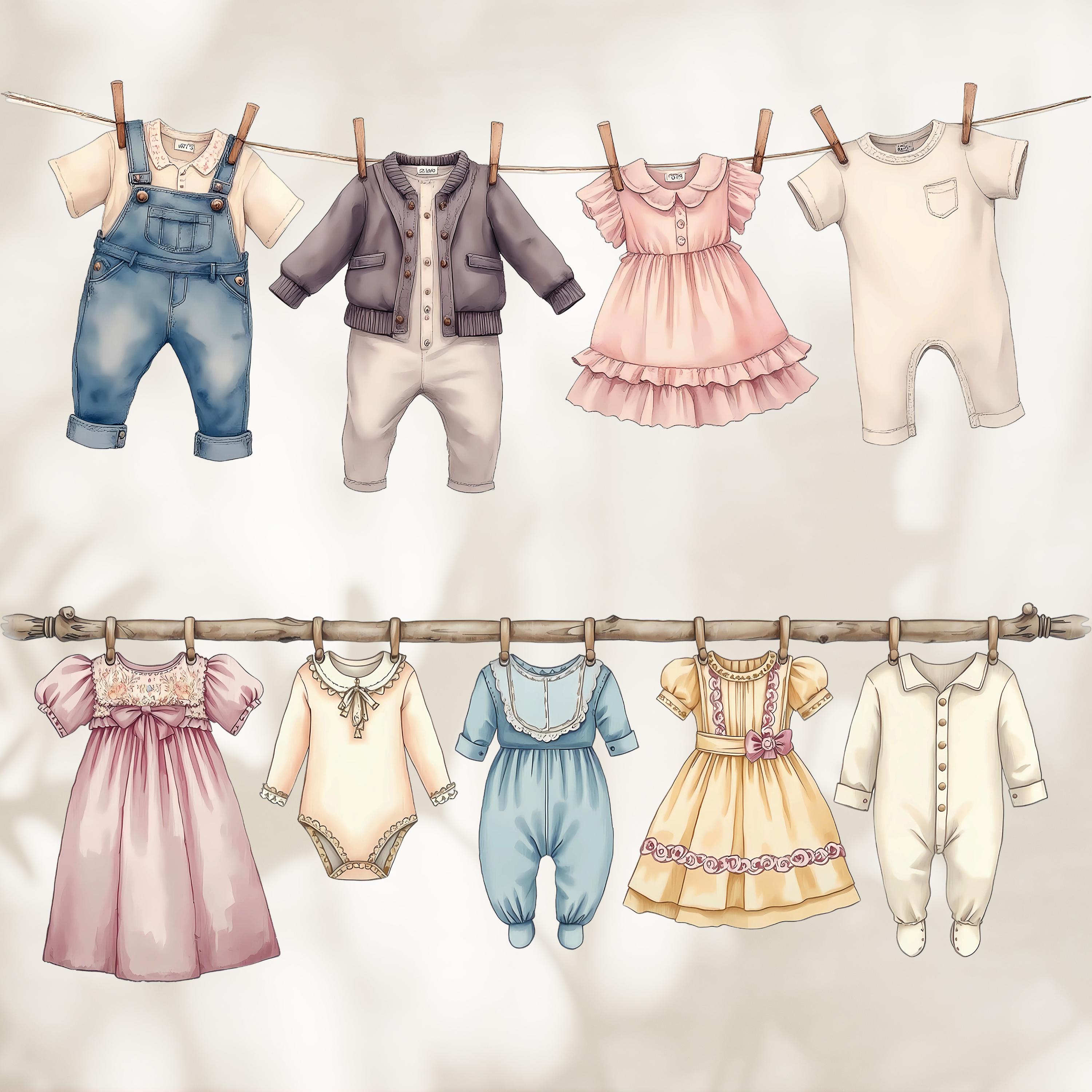 Baby Shower Clipart| Baby Clothesline Clipart Bundle | Pastel Baby ...